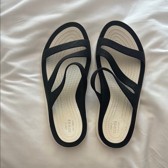 CROCS | Shoes | Crocs Black And White Minimalist Sandals | Poshmark